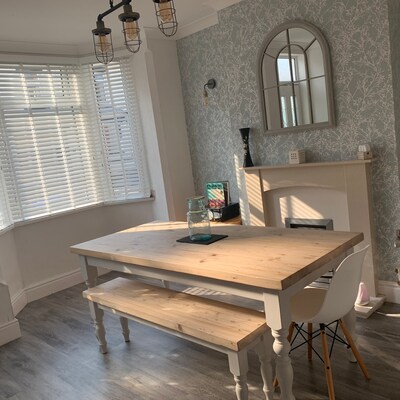 5ft Farmhouse Dining Table With Rustic Pine Wood Top and Bench, Made to ...