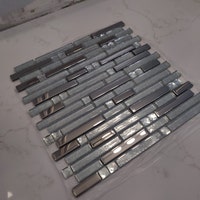 Silver Glass Linear Backsplash Tile With Rhinestone Mosaic Bling ...