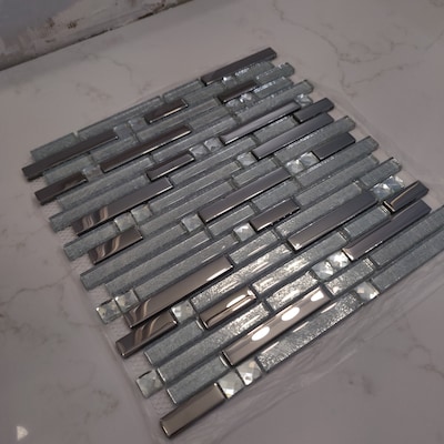 Silver Glass Linear Backsplash Tile With Rhinestone Mosaic Bling ...