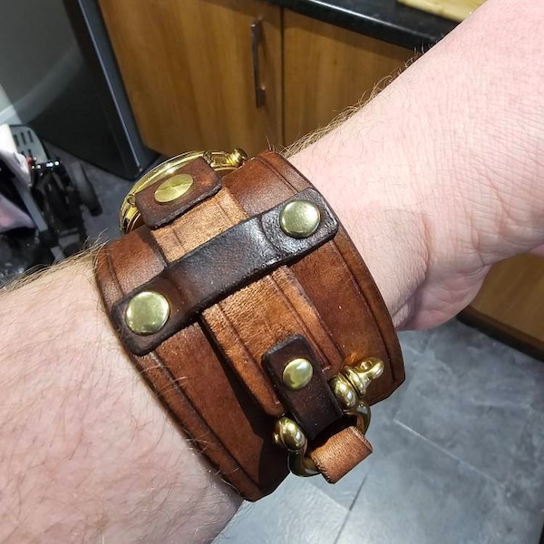 Wide Watch Strap Made to Order. Full Grain Veg Tan Leather, Rugged EDC ...