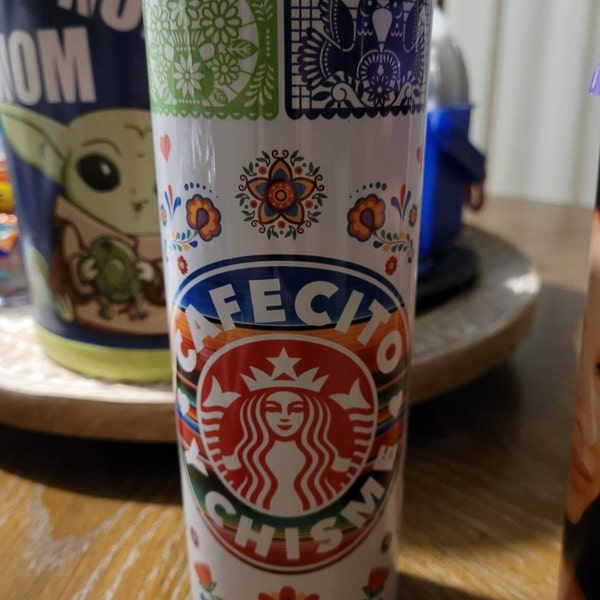 Cafecito Y Chisme 20oz Skinny Tumbler Colorful Mexican Theme Banner ...