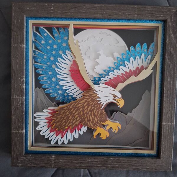 Patriotic Eagle Shadow Box Svg, 3d American Flag Svg, Bald Eagle Shadow Box Svg, 3d Layered Svg ...