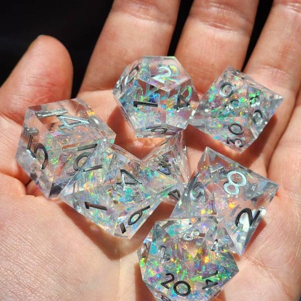 Moonbeam, Clear Polyhedral Sharp Edge Dnd Gem Dice Holographic ...