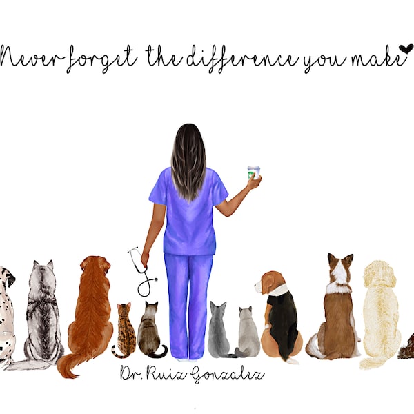 Personalised Vet Print, Vet Gift, Doctor Print, Customized Vet Portrait ...