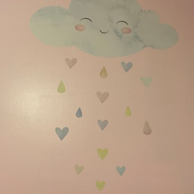 Watercolor Clouds With Heart Rain Peel and Stick Wall Stickers - Etsy