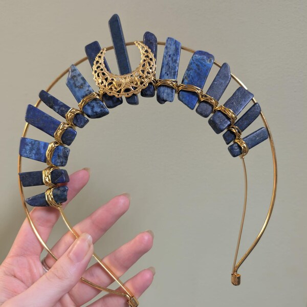 LAPIS LAZULI HALO Moon Crystal Crown Bohemian Tiara Wedding Accessories Festivals Moon Jewellery ...