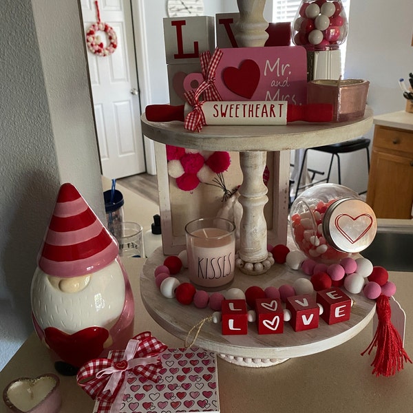 Valentine's Decor Bundle, Pink, Set of 3, Valentine Tiered Tray ...