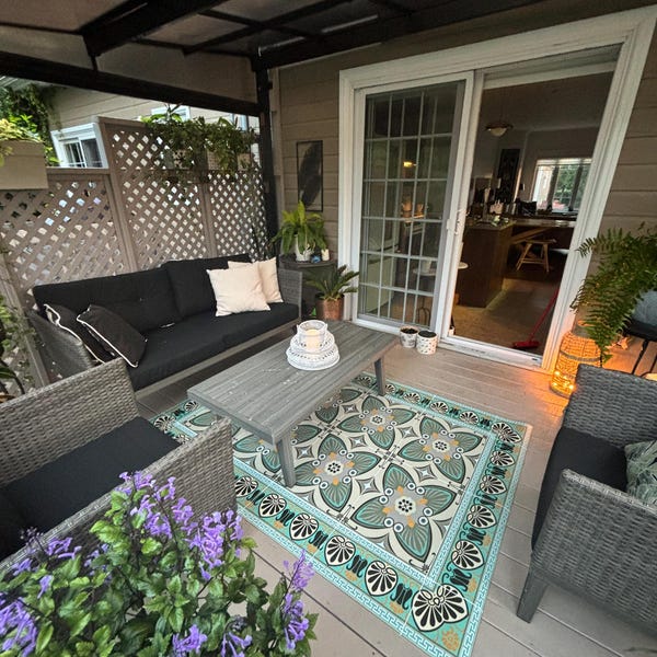 Barcelona Navy Vinyl Mat, Comfort Mat, Tiles Art, Floor Rug, Kitchen ...