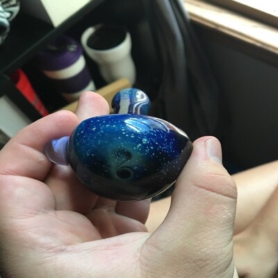 UV Glow Galaxy Cobalt Space Pipe Fumed Cobalt Glass Pipe, Heady Hand Blown With Lucy Pink Slyme ...