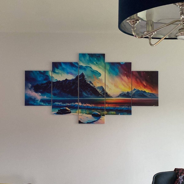 Ocean Waves and Cliffs Coastal Landscape 5 Piece Canvas Wall Art Framed ...