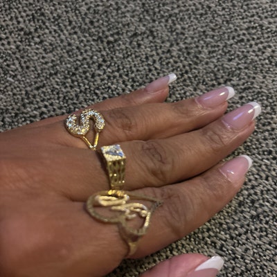 10k Gold Bubble Initial Letter Ring, Nugget Initials, Nugget Letter Ring, Yellow Gold Initial ...