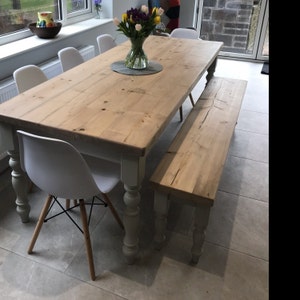 Farmhouse dining table with thick rustic wood top. Kitchen | Etsy