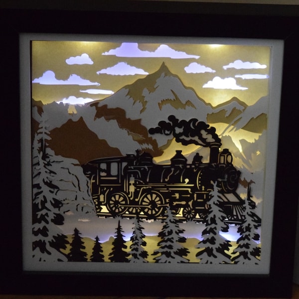 MOUNTAIN RAILWAYS Light Box, Vintage Train Svg Shadow Box, 3D Train Svg ...