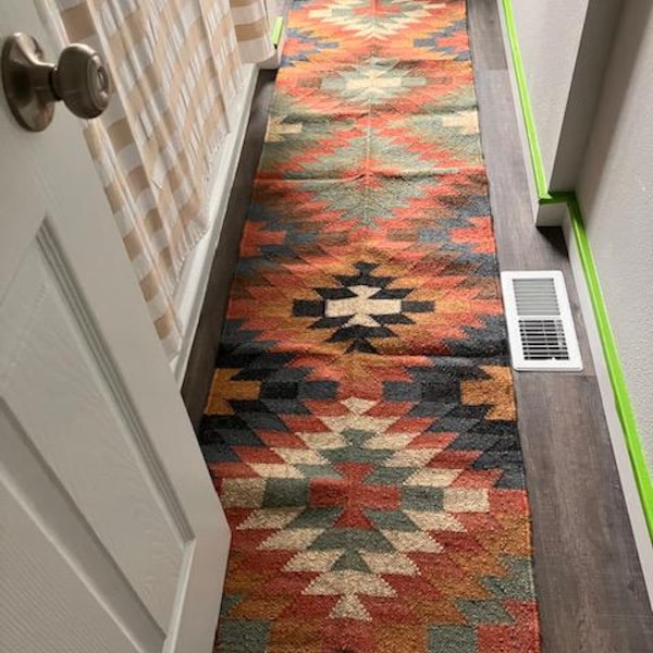 Wool Jute Kilim Multi Color Runner Rug,bedside Runner,custom Stair ...