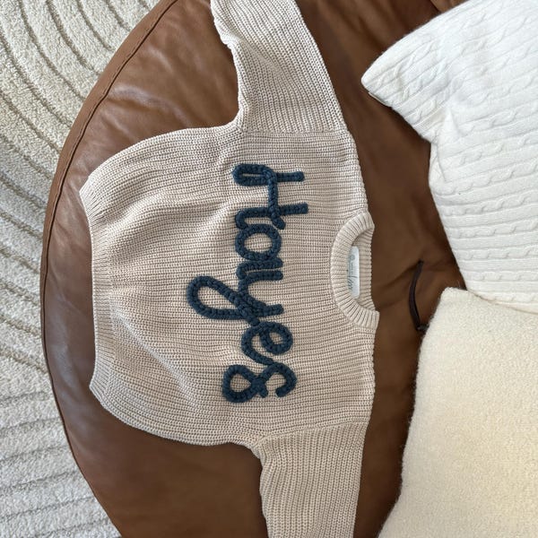 Custom Hand Embroidered Oversized Toddler and Baby Name Knit Sweater ...