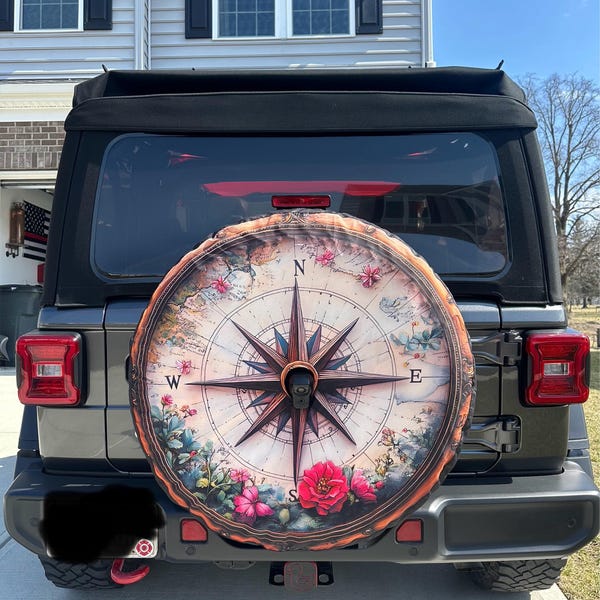 Spare Tire Cover Compass Black Stone Bronze Metal Classic for Jeep Ford ...