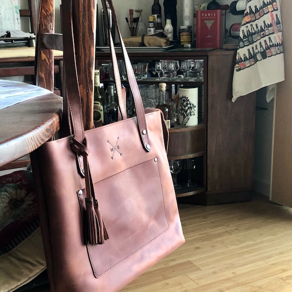 Copper LEATHER Tote Bag Crossbody Leather Bag Leather Shoulder Tote Bag ...