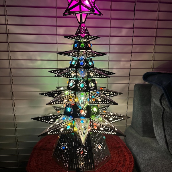 Tin Punched Handmade Christmas Tree Lighted 25". Stunning! - Etsy