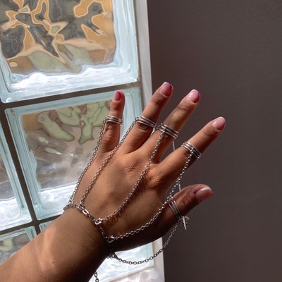 Handmade Anime Chain Bracelet and Five Finger Rings - Etsy