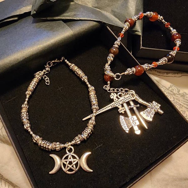 Hekate Prayer Beads With Hekate's Wheel, Snake and Skeleton Key, Rosary ...