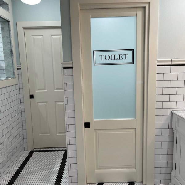 Toilet Door Decal for Glass, Vinyl Lettering Toilet Sign Rectangle ...