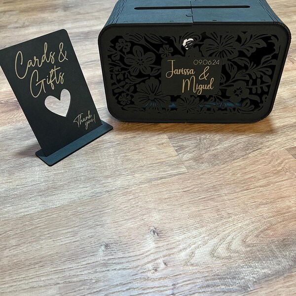 Personalized Wooden Wedding Card Box With Names & Date - Custom Rustic ...