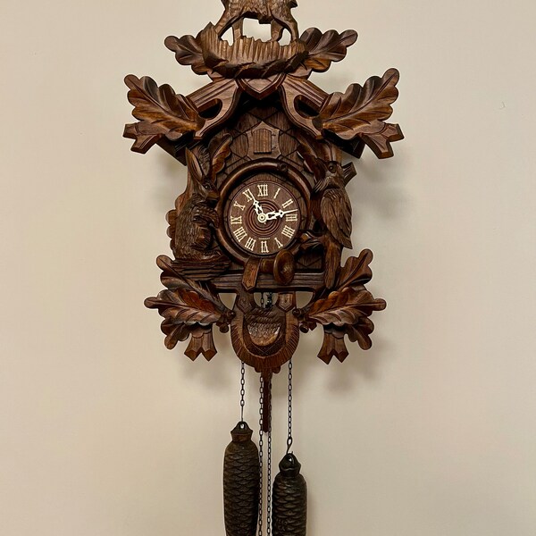 Classic 1960’s Dark Brown Vintage Leaf and Loon Style Cuckoo Clock ...