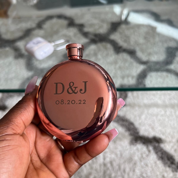 Rose Gold Monogram Flask - Rose Gold Hip Flask - Engraved Flask ...