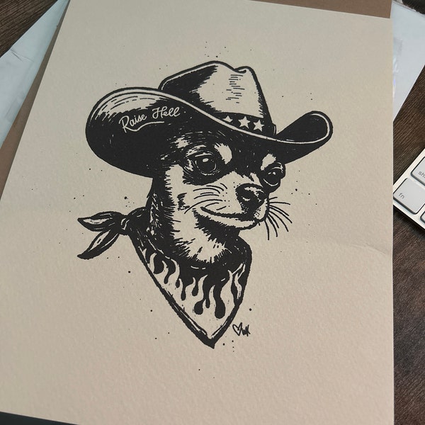 Raisin Hell Cowdog, Giclée Fine Art Print, Western Dog Art, Vintage ...