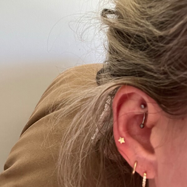 10k Solid Gold Small Dainty Studs Earrings Star Moon Planet Saturn ...