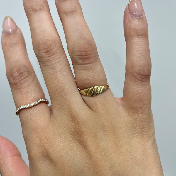 14k Solid Gold Tiny Croissant Ring, Thin Croissant Gold Dome Ring, Dainty Pinky Ring, Small ...