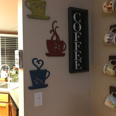 Coffee Cup Set 3 Kitchen Sign Coffee Bar Sign Rustic-kitchen Decor ...
