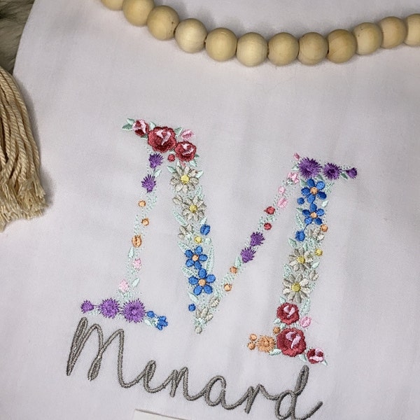 Machine Embroidery LETTER M 12 X 9,7 Cm / 4.8 X 3.85" Dainty Floral ...