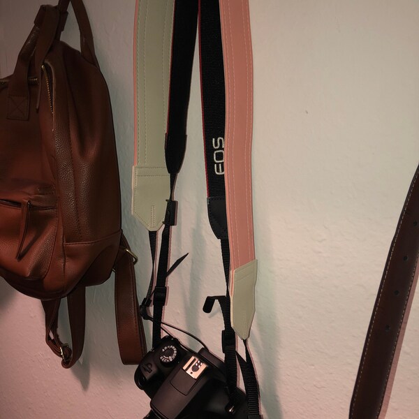 Pastel Pink Camera Strap With White Ends, Dusty Pink, Vegan Vintage ...