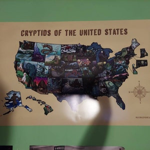 Cryptids of the United States Map 24x36 Glossy Print Cryptid Wall Art ...