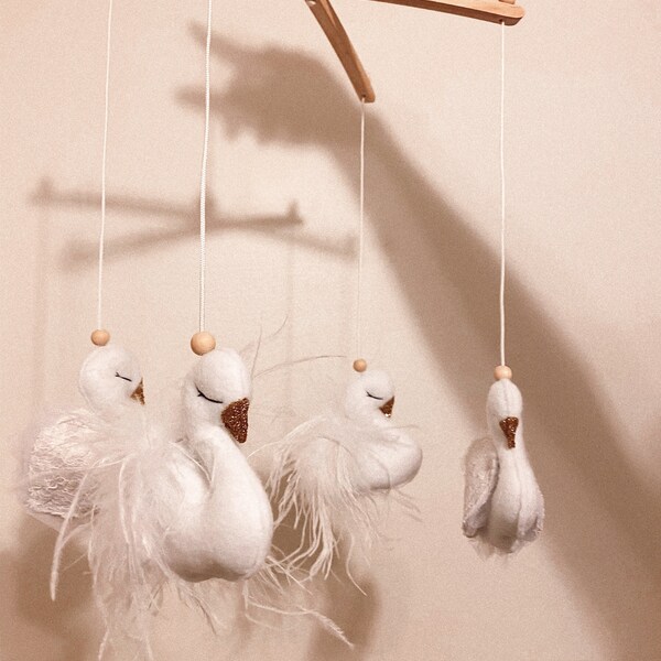 Baby Mobile- Swan Mobile- Nursery Swan Decor- Baby Girl Mobile- Swan ...