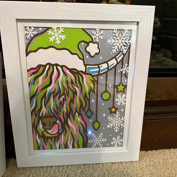 Christmas Highland Cow 3D SVG/ Highland Cow Shadow Box/ Highland Cow ...