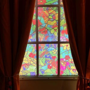 Window Film Stained Glass Privacy Static Cling Frosted Scenic Vintage ...