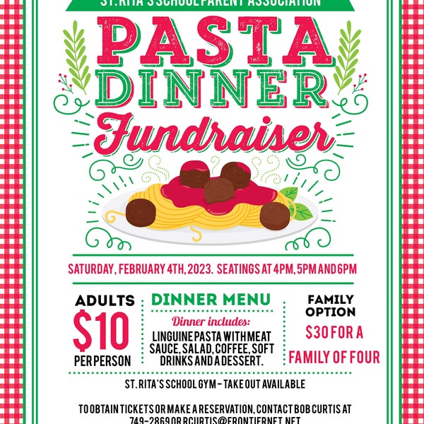 Pasta Dinner Flyer Printable Template Spaghetti Fundraiser Ticket ...