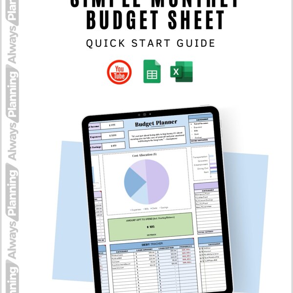 Simple Excel Budget Template Monthly Budget Google Sheet Budget ...
