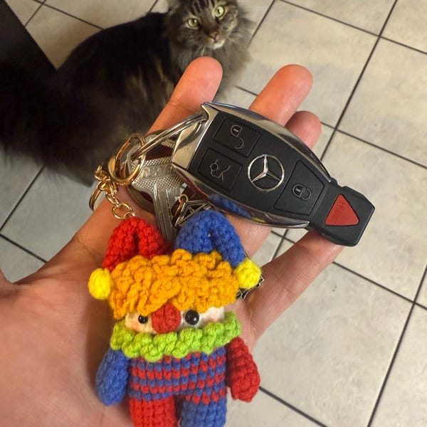 Crochet Clown Keychain, Cute Clown Keychain, Crochet Joker Key Ring ...