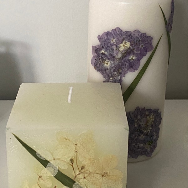 Blue Hydrangeas &light Green Candle . A Scented Pressed Flower Candle ...