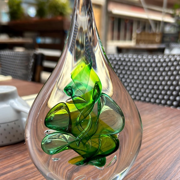 Blown Glass Paperweight Drop Sculpture Purple Accent Wedding ...