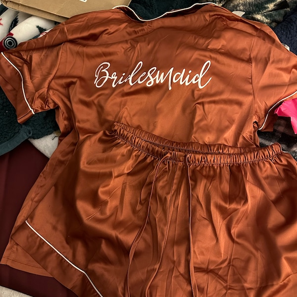 Custom Bridesmaid Pajama Set: Terracotta Satin Wedding Pjs - Etsy