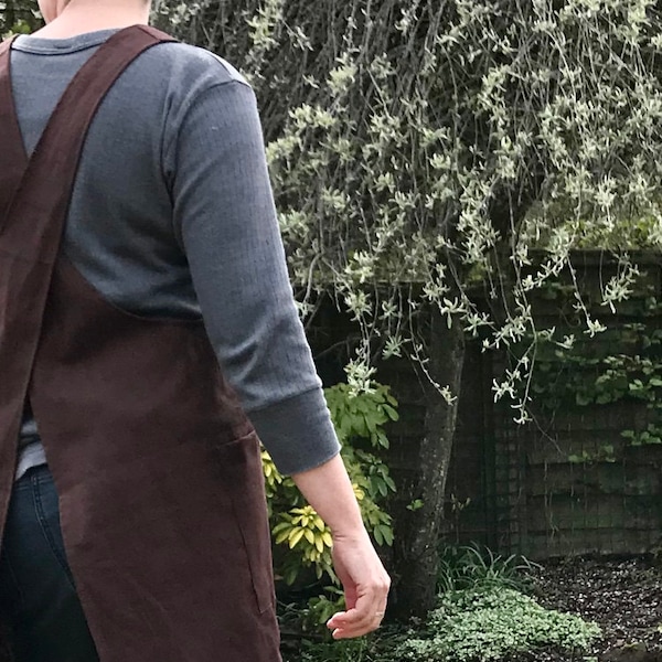 Mustard Yellow Ramie Linen Japanese Apron: Crossover Back, Big Pockets ...