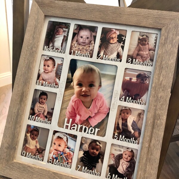 Baby First Year Personalized Frame - Holds Twelve 2.5" X 3.5" Newborn ...