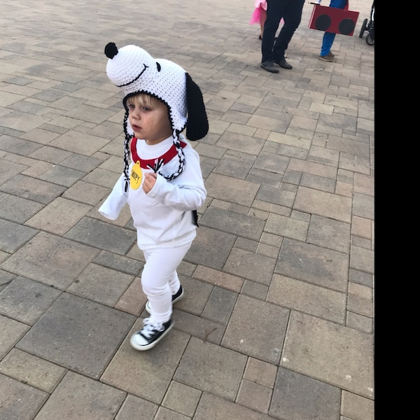 Crochet White and Black Dog Snoopy Inspired Hat, Beanie, Stocking Cap ...