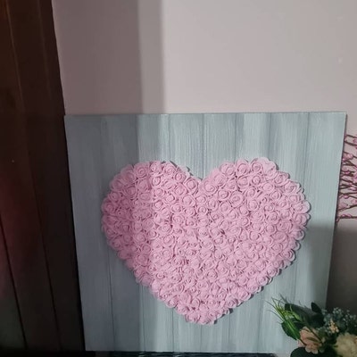 Wooden Hanging Rustic Shabby Chic Foam Rose Heart Plaque Grey Home ...