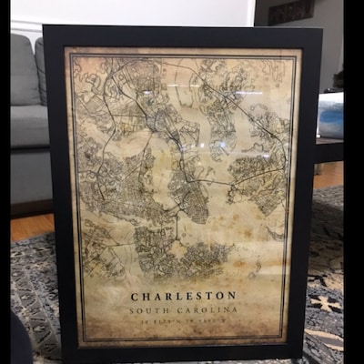 Charleston Vintage Map Poster Wall Art City Artwork Print Antique ...