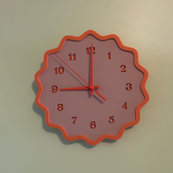 Fluted Geometric Acrylic Wall Clock With Numbers - Mauve and Melon - Etsy